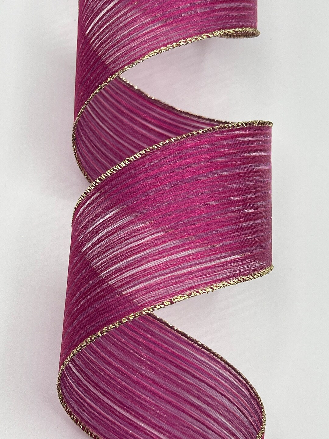 2.5" Sheer Hot Pink Vertical Lines Ribbon ~ Wired Edges ~ D Stevens ...