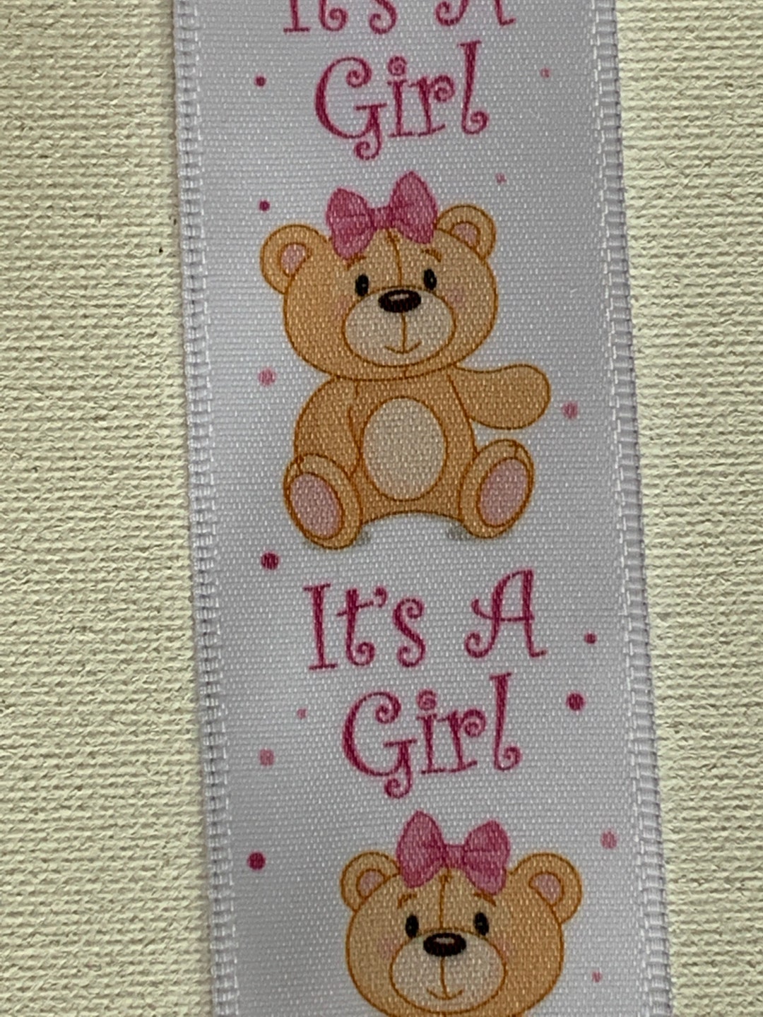 1.5" Satin Baby Ribbon ~ Teddy Bears ~ It's A Girl ~ Pink & White ...