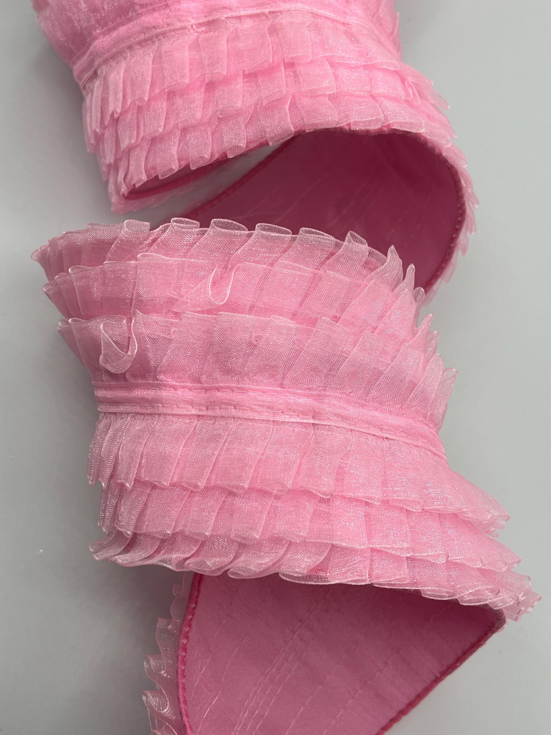 4" Pink Sheer Ruffled Ribbon ~ Ballerina ~ Wired Edges ~ Farrisilk ~ 5 ...