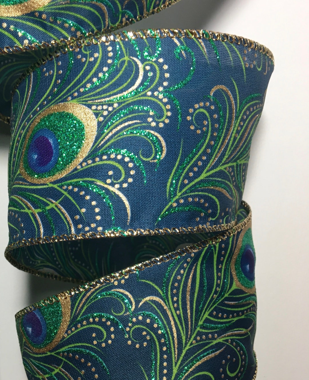 2.5" Teal Blue Peacock Ribbon - Wired ~ Cut ~ 10 Yards - Etsy