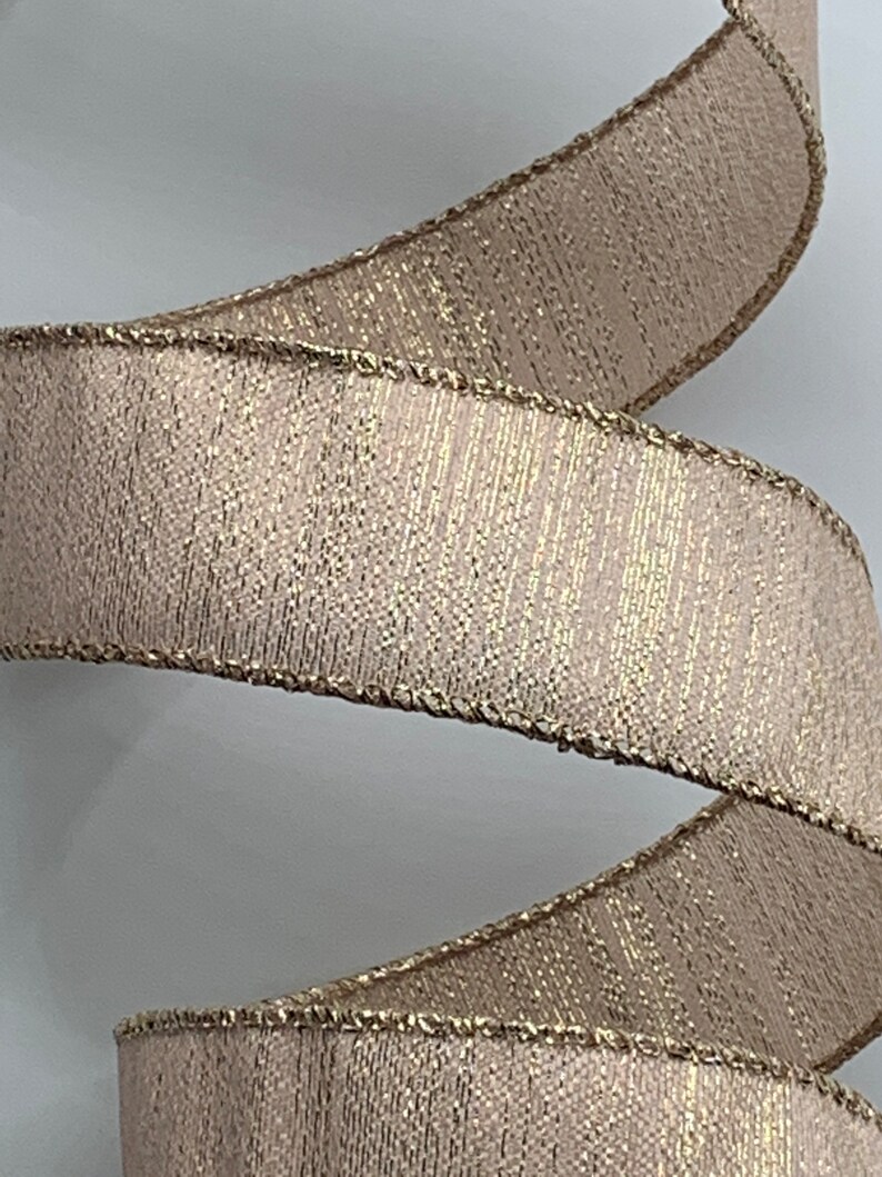 1.5 Pale Blush Ribbon Metallic Gold Threads Wired - Etsy