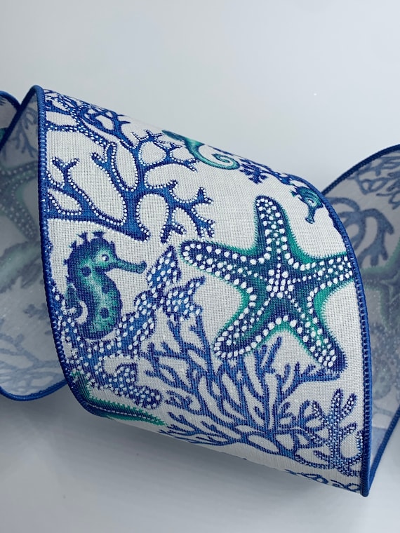 2.5 or 4 Blue Sea Life Ribbon White Sea Coral - Etsy