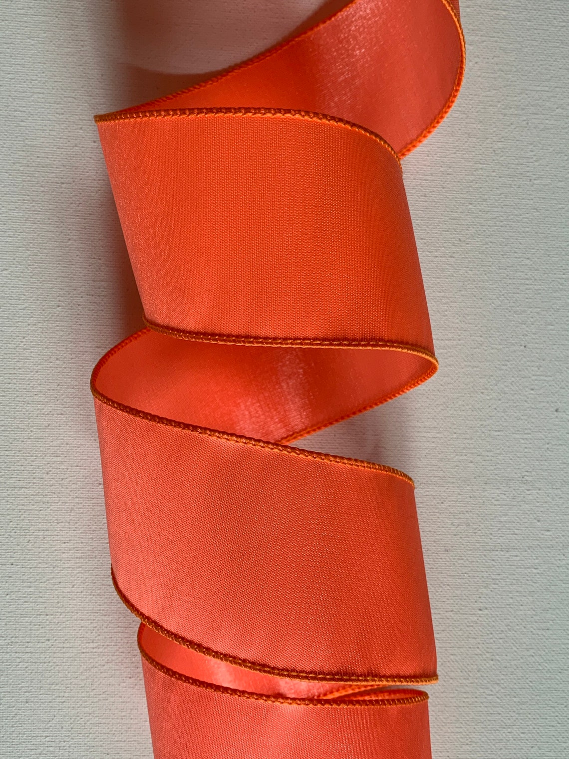 2.5 or 4 Neon Coral Sateen Ribbon Wired Edges - Etsy