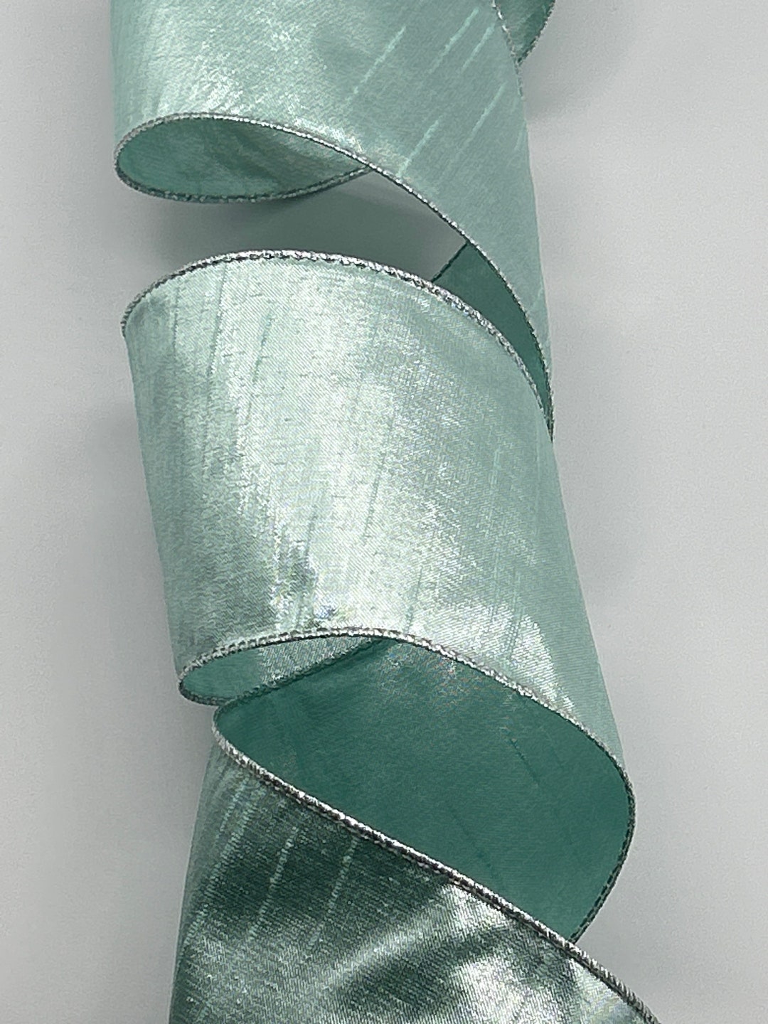 4" Gilded Dupion Celadon Ribbon ~ Wired Edges ~ D Stevens ~ 10 Yard ...