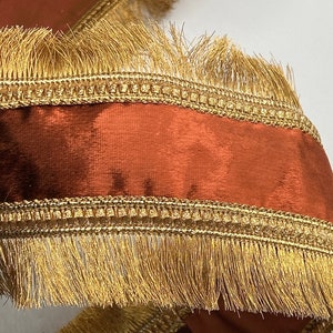 4" Copper / Rust Velvet Ribbon ~ Smooth Velvet Ribbon ~ Gold Fringe ...