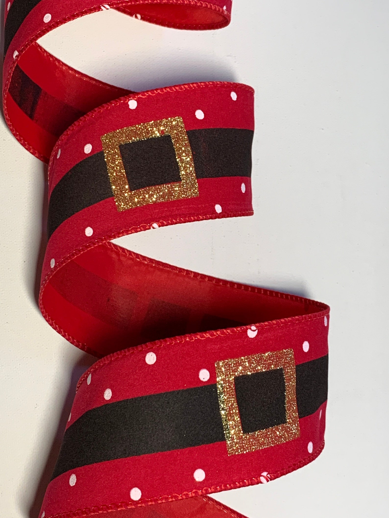 2.5 Red and Black Santa's Belt Wired Ribbon | Etsy