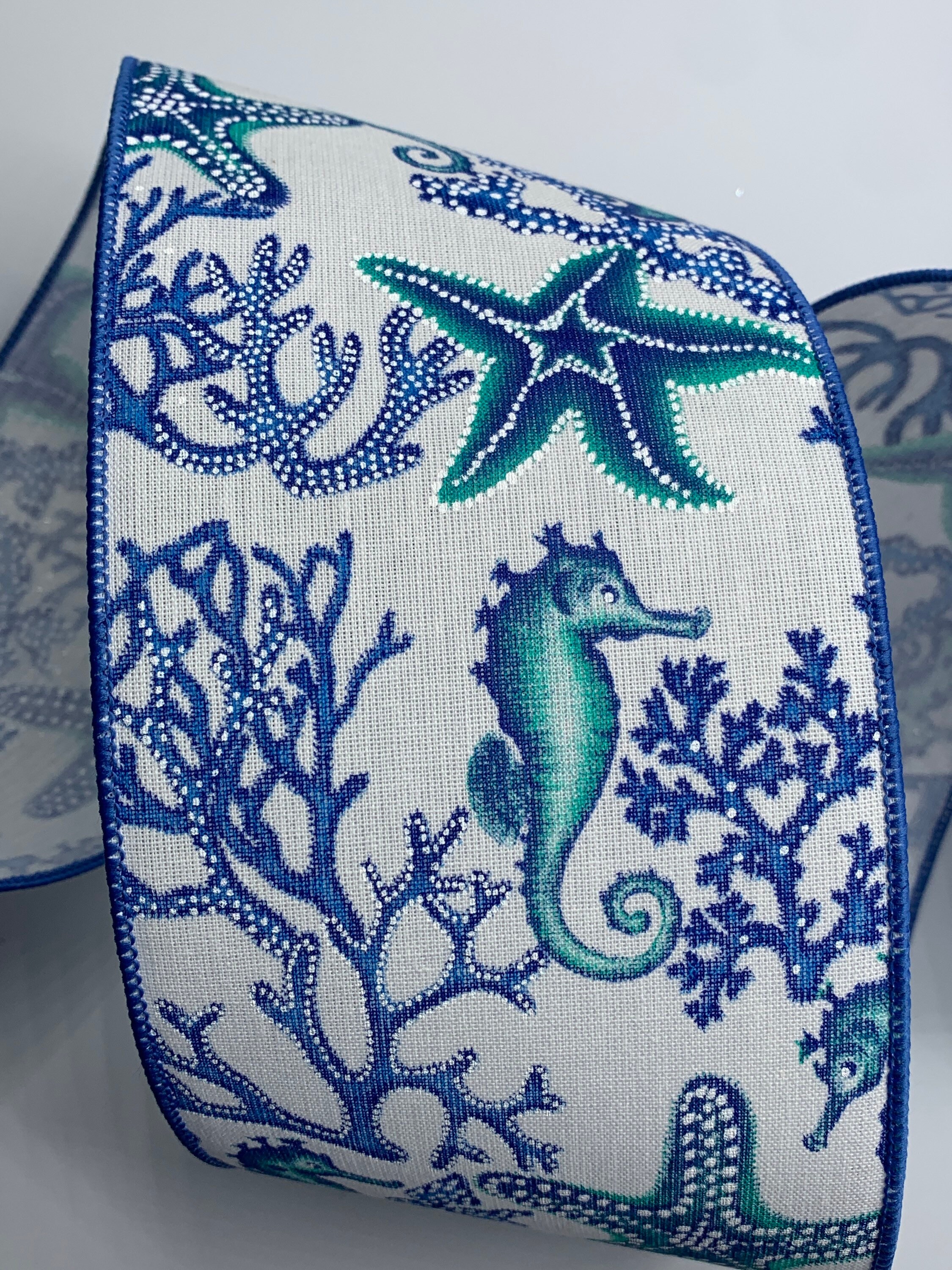 2.5 or 4 Blue Sea Life Ribbon White Sea Coral - Etsy