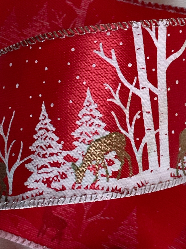 2.5 Red Winter Woods Scene Ribbon Red & White Ribbon | Etsy