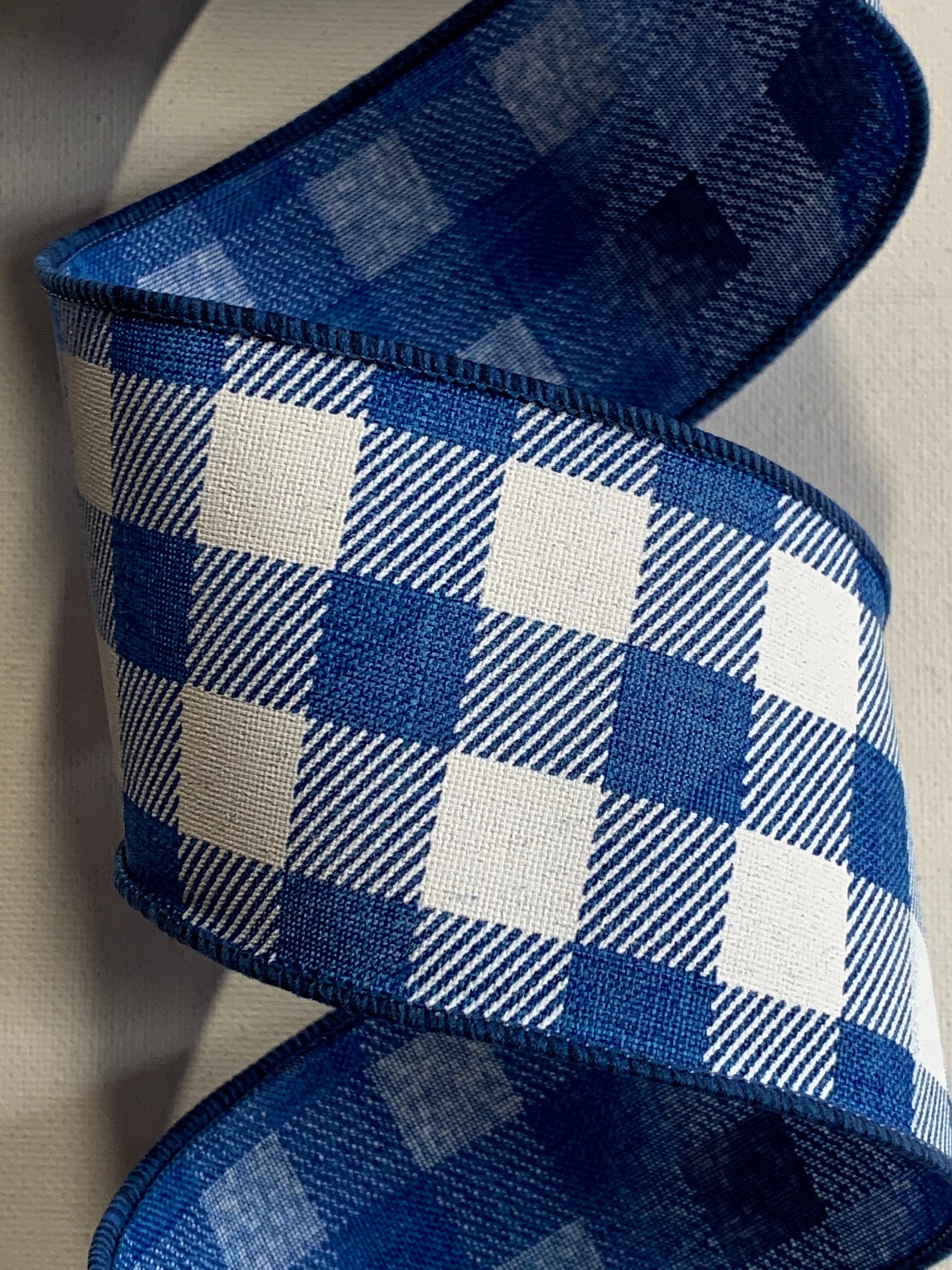 2.5 Royal Blue and White Check Linen Wired Ribbon - Etsy