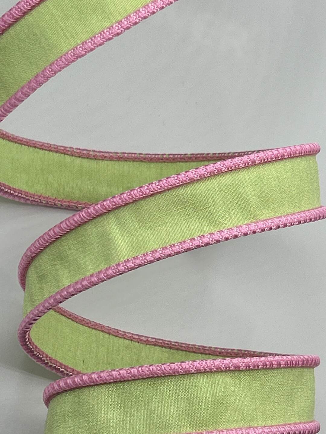 1" Light Green and Pink Ribbon ~ Light Green Ribbon ~ Pink Corded Wired ...