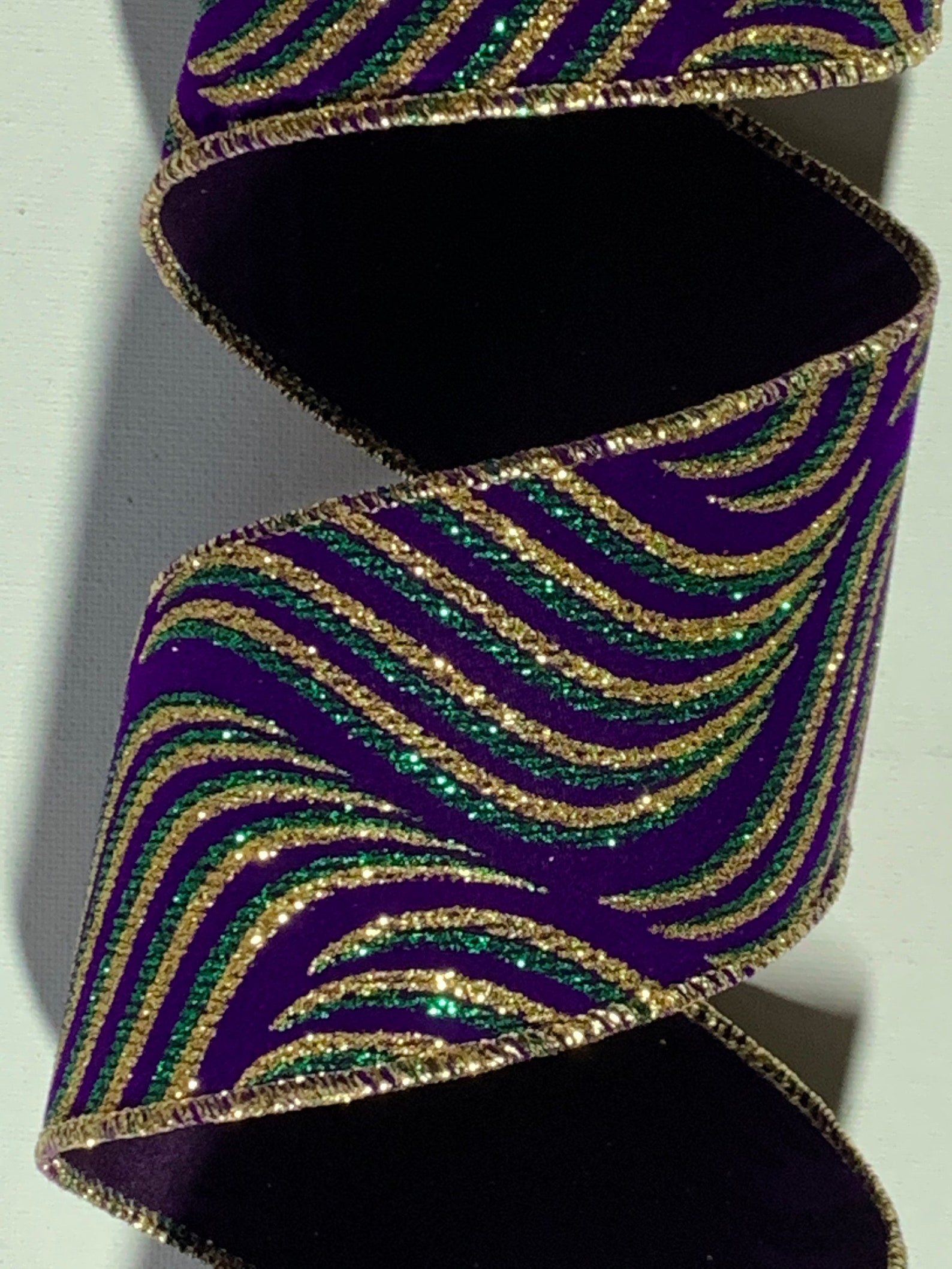 2.5 Purple Wired Ribbon Green and Gold Glittered - Etsy