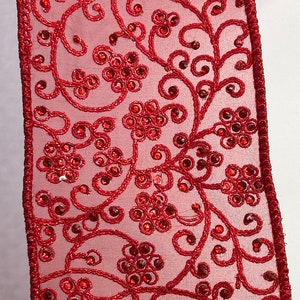 4 Red Sheer Ribbon Embroidered Vines Flowers Jewels - Etsy