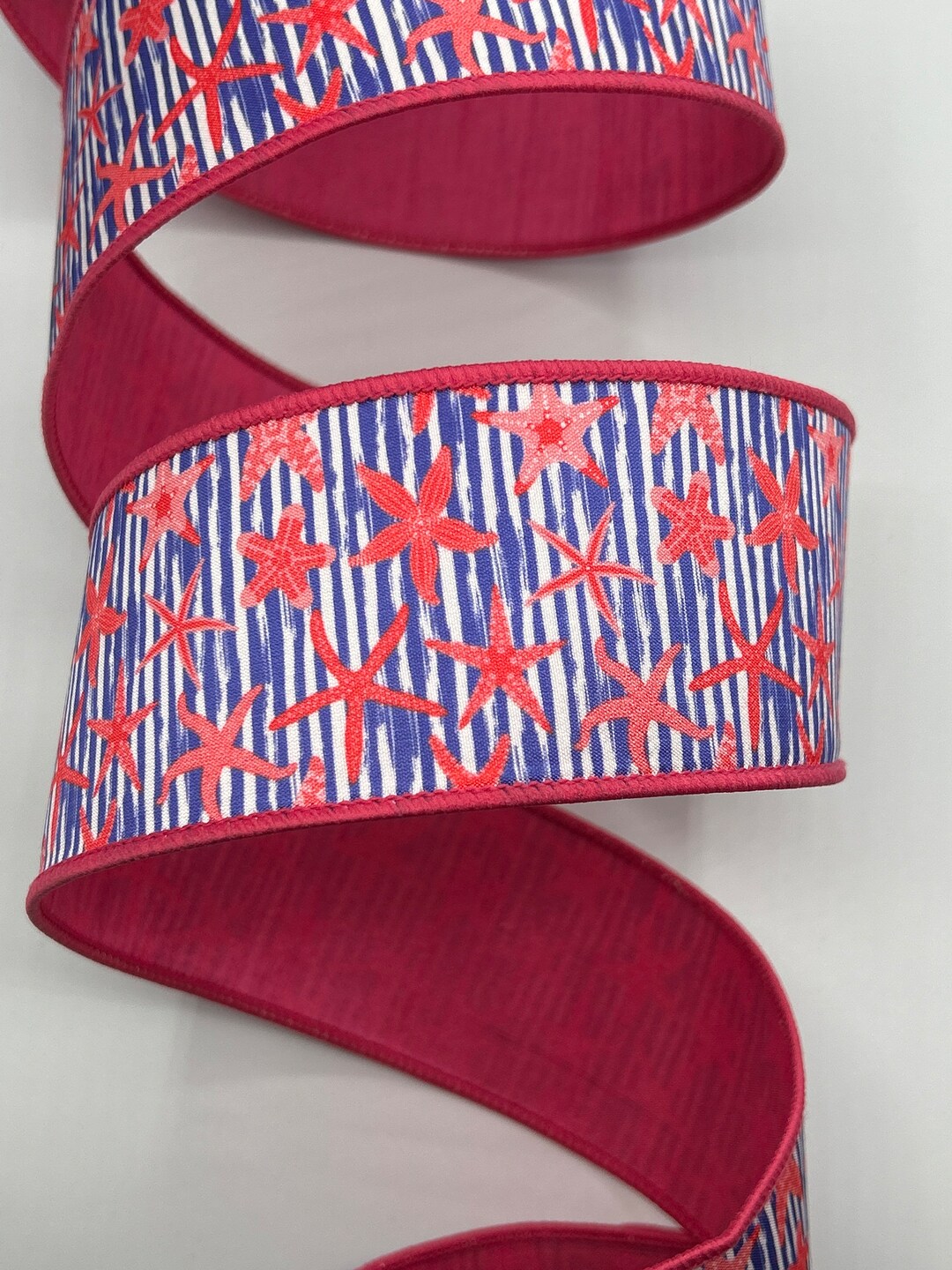 2.5" or 4" Coral and Blue Nautical Ribbon ~ Coral Back ~ Starfish ...