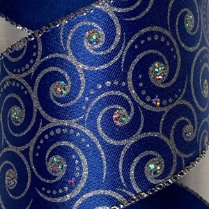 2.5" Royal Blue Ribbon ~ Silver Swirls ~ Dots ~ Glittered ~ 10 Yards - Etsy