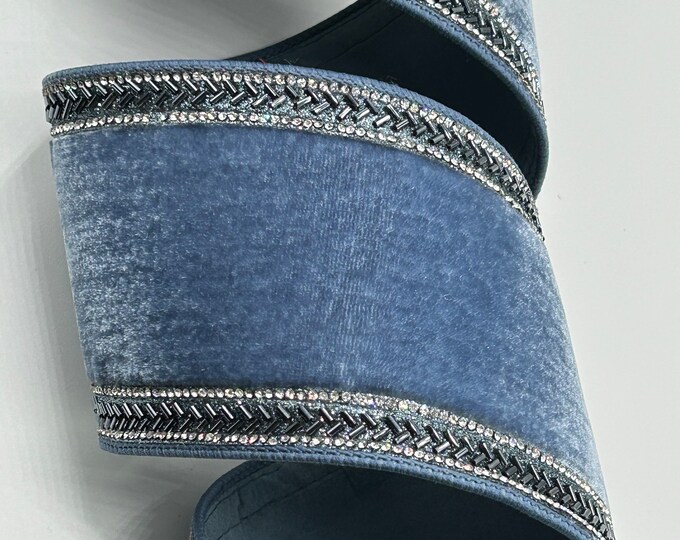 4" Steel Blue Velvet Ribbon ~ Baguette Borders ~ Steel Blue Back ...