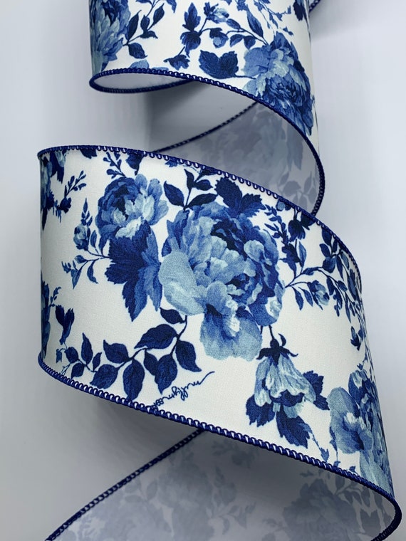 2.5 or 4 Blue Peonies Ribbon Flower Ribbon - Etsy