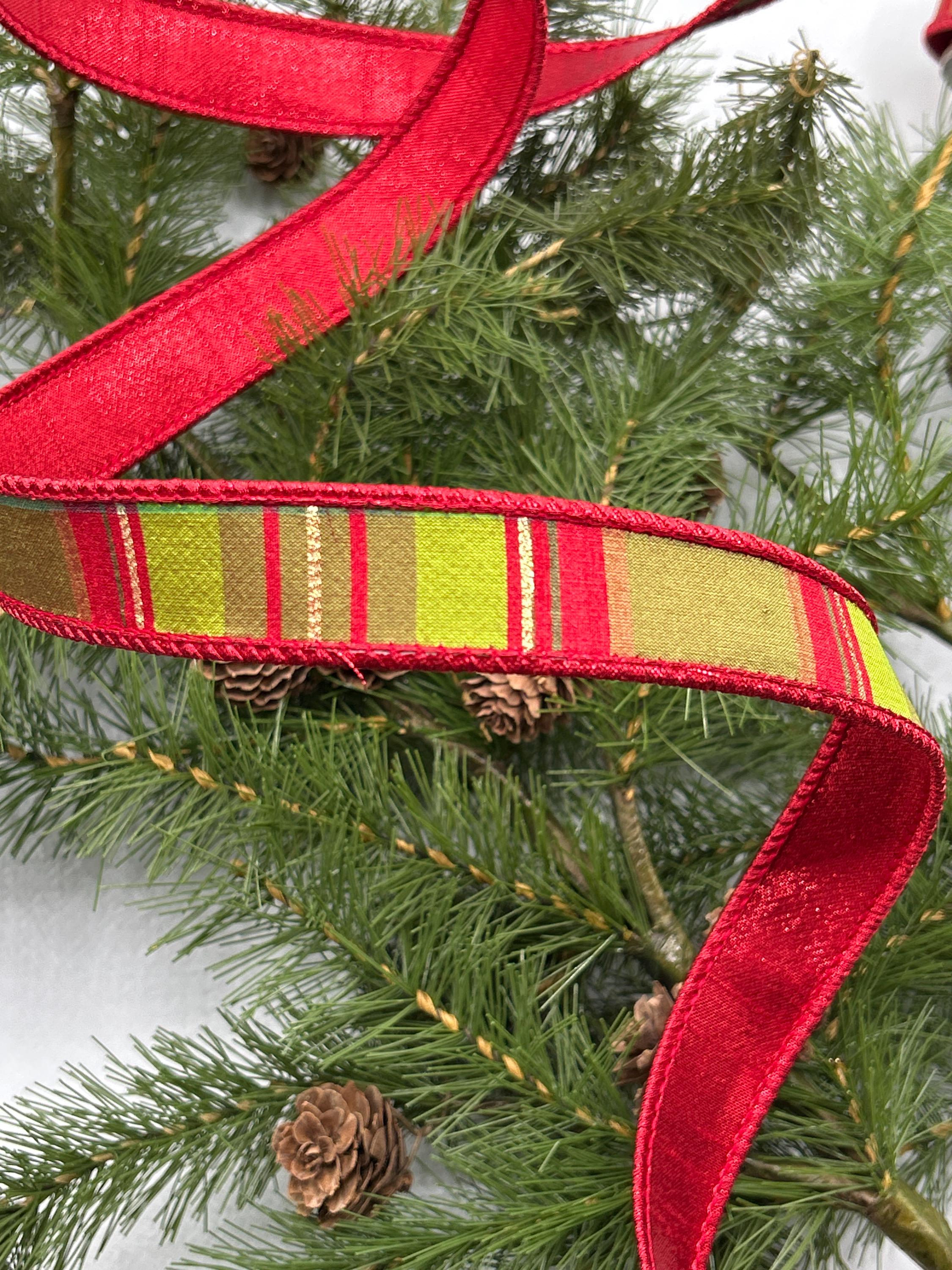 1" Red Green Gold Plaid Ribbon ~ Metallic Red Back ~ Stiff ~ Wired ...