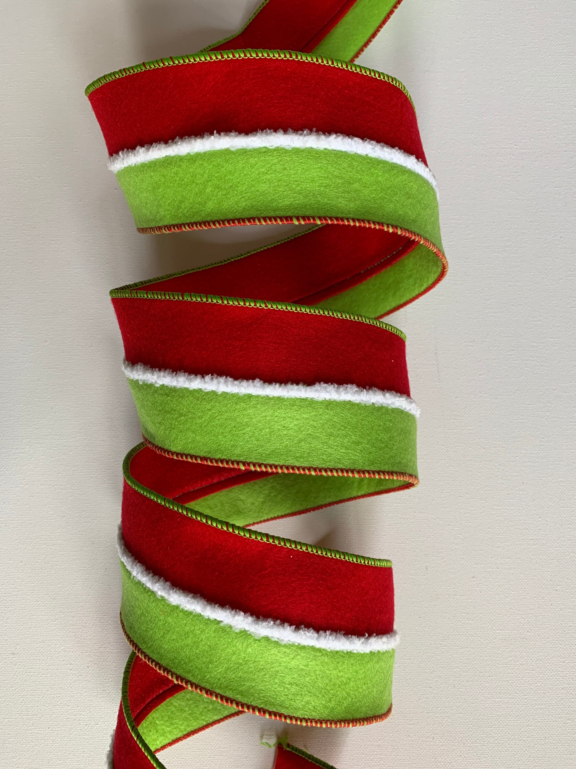 2.5 Red & Lime Green Felt Ribbon Fuzzy White Center | Etsy