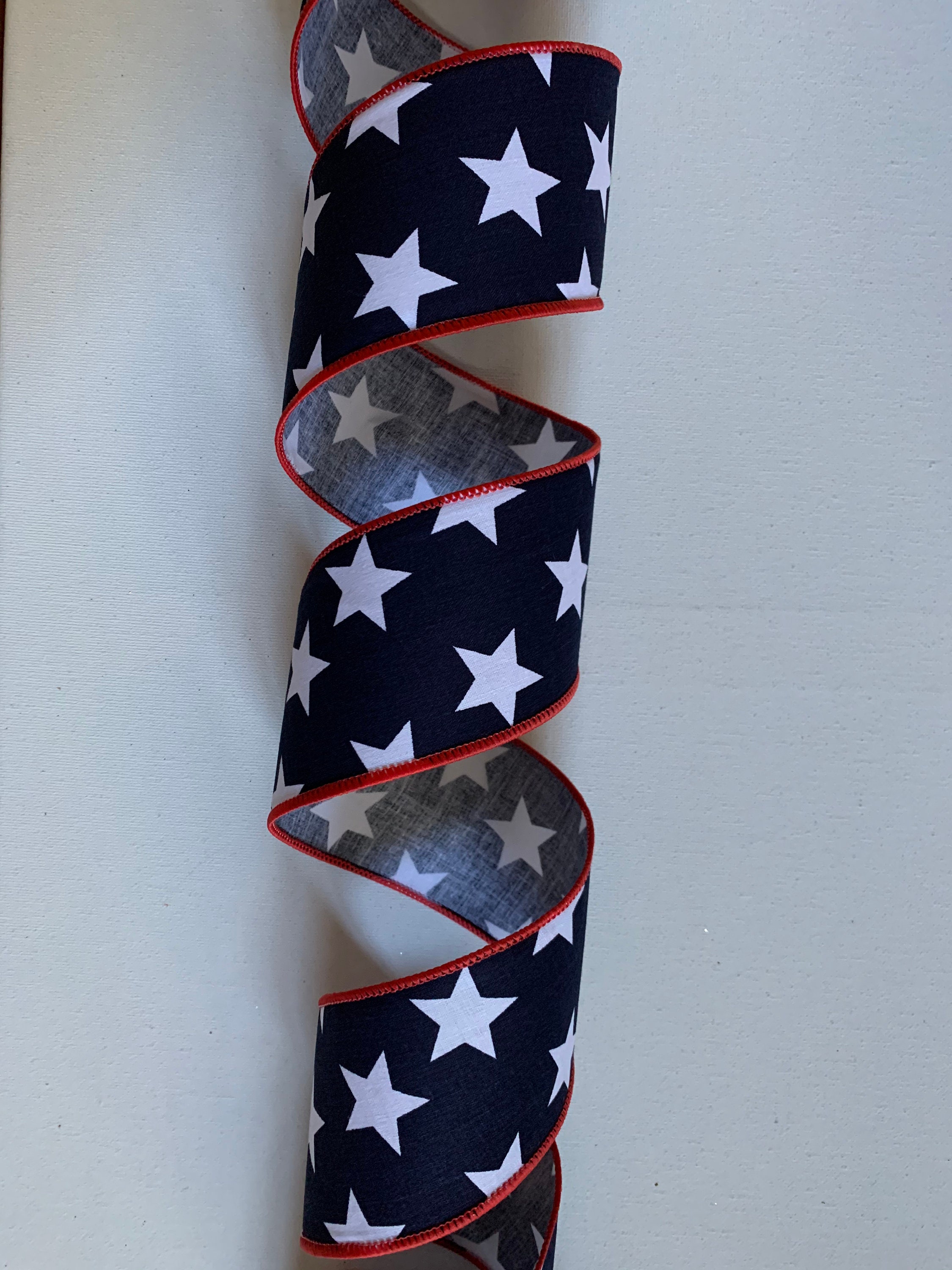 2.5 Navy Blue Cotton Ribbon White Stars Red Stitched | Etsy