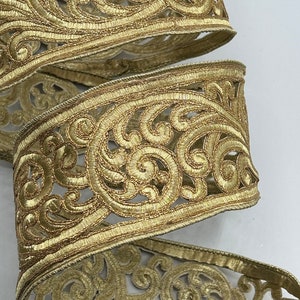 3.5" Gold Metallic Scroll Ribbon ~ D Stevens ~ Wired Edges ~ 10 Yard ...