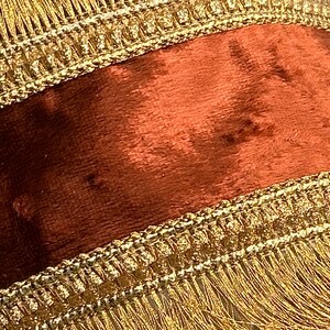 4" Copper / Rust Velvet Ribbon ~ Smooth Velvet Ribbon ~ Gold Fringe ...