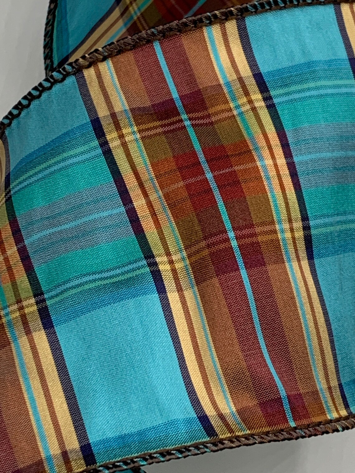 2.5 or 4 Turquoise Plaid Dupioni Ribbon Faux - Etsy