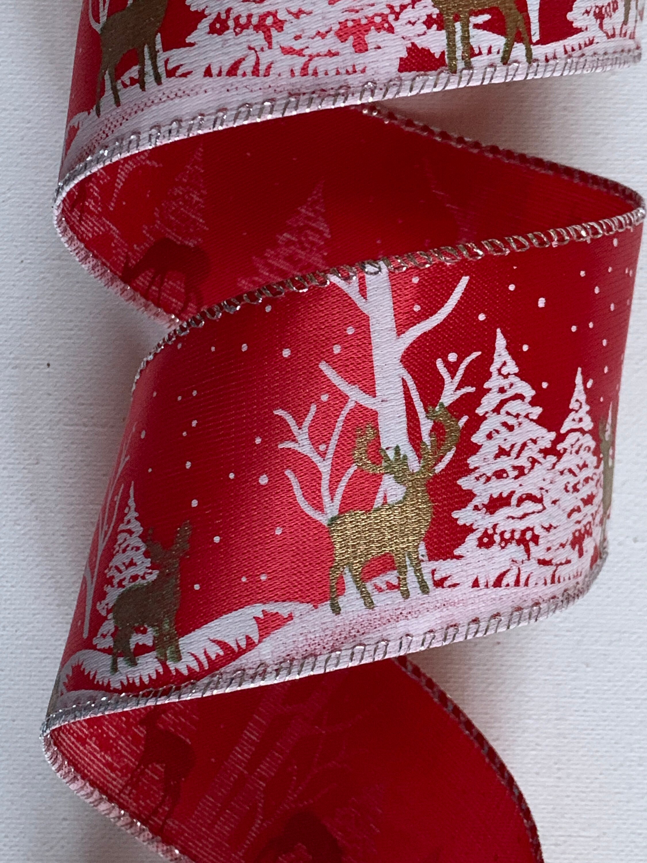 2.5 Red Winter Woods Scene Ribbon Red & White Ribbon | Etsy