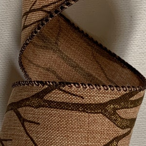 1.5 Light Brown Linen Ribbon With Tree Branches Wired - Etsy