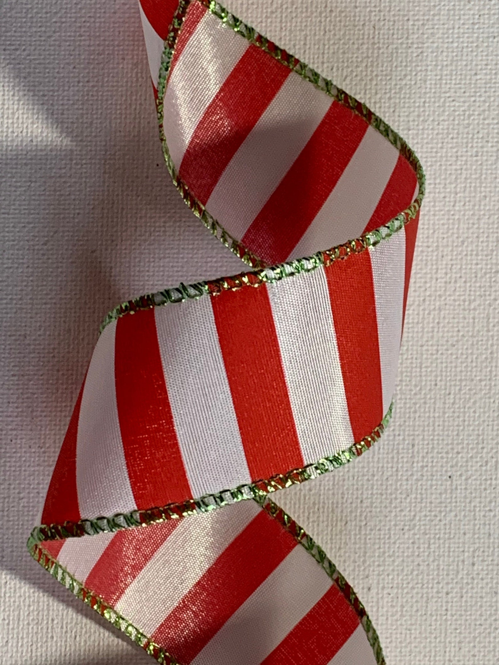 1.5 Red & White Striped Ribbon Lime Green Wired Edges - Etsy UK