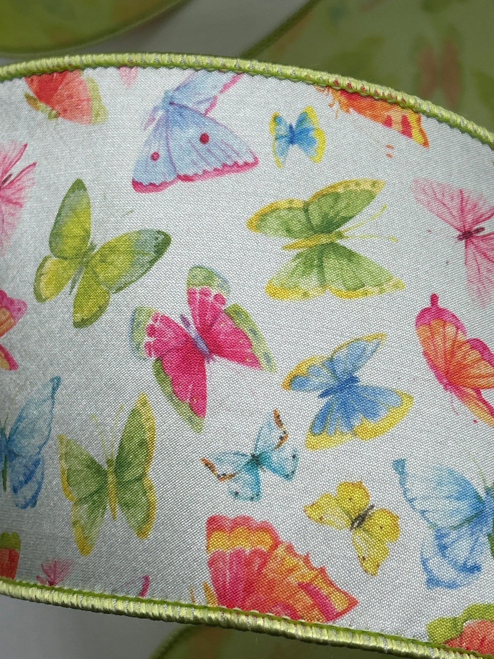 2.5" or 4" Spring Butterflies on White Ribbon ~ Wired Edges ~ Farrisilk ...