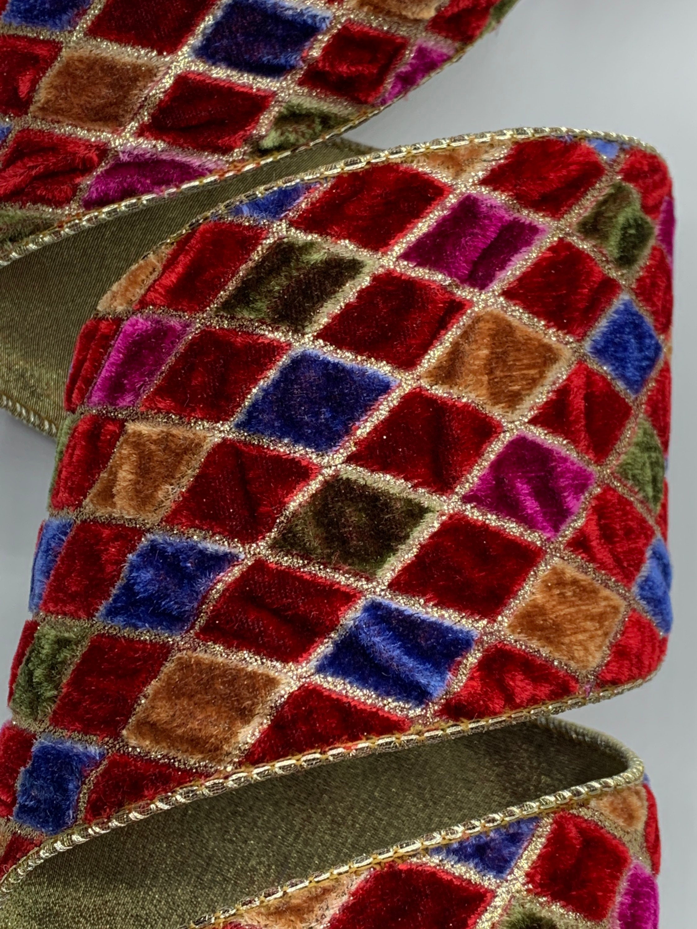 2.5 or 4 Diamond Velvet Ribbon Jewel Tones Red | Etsy