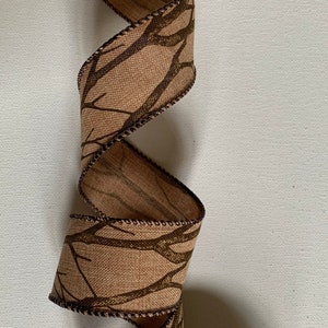 1.5 Light Brown Linen Ribbon With Tree Branches Wired - Etsy