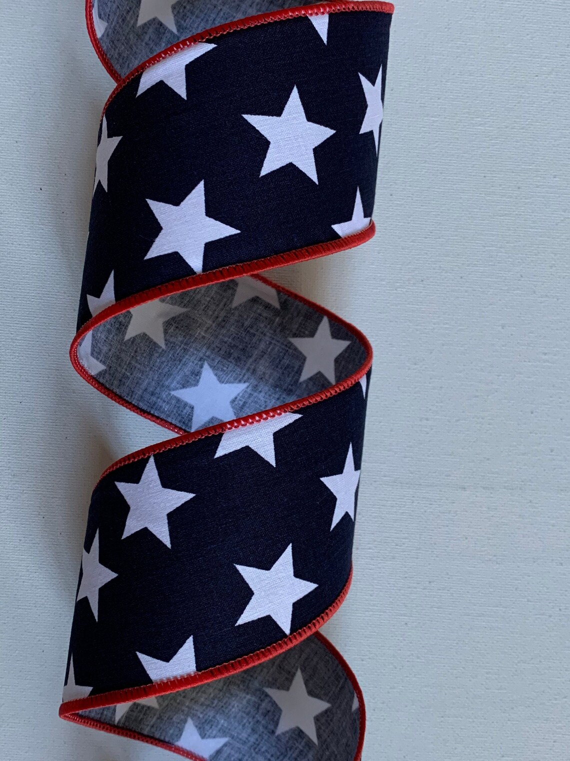 2.5 Navy Blue Cotton Ribbon White Stars Red Stitched - Etsy