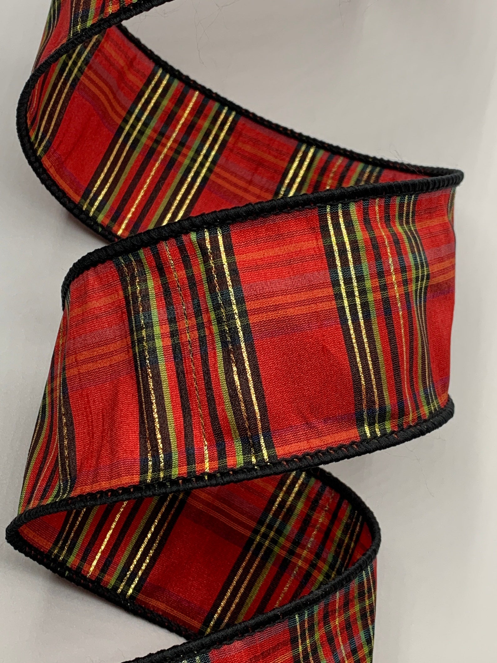 2.5" or 4" Red Plaid Ribbon ~ Metallic Gold ~ Edinburgh ~ Wired Edges ...