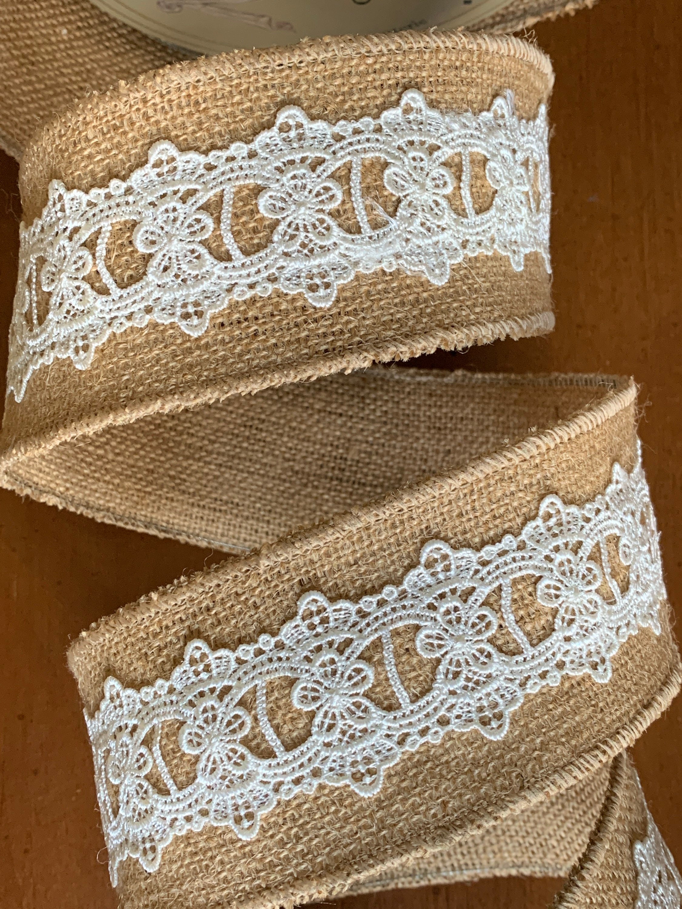 2.5 Natural Burlap Ribbon Eyelet Lace Wired Edges | Etsy
