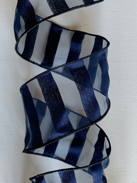 4 or 2.5 Sheer Navy Striped Ribbon Wired Ribbon | Etsy
