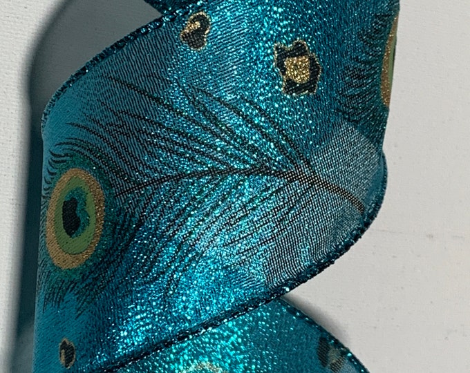 2.5" Sheer Turquoise Peacock Ribbon ~ Wired Ribbon ~ 10 Yard Roll - Etsy