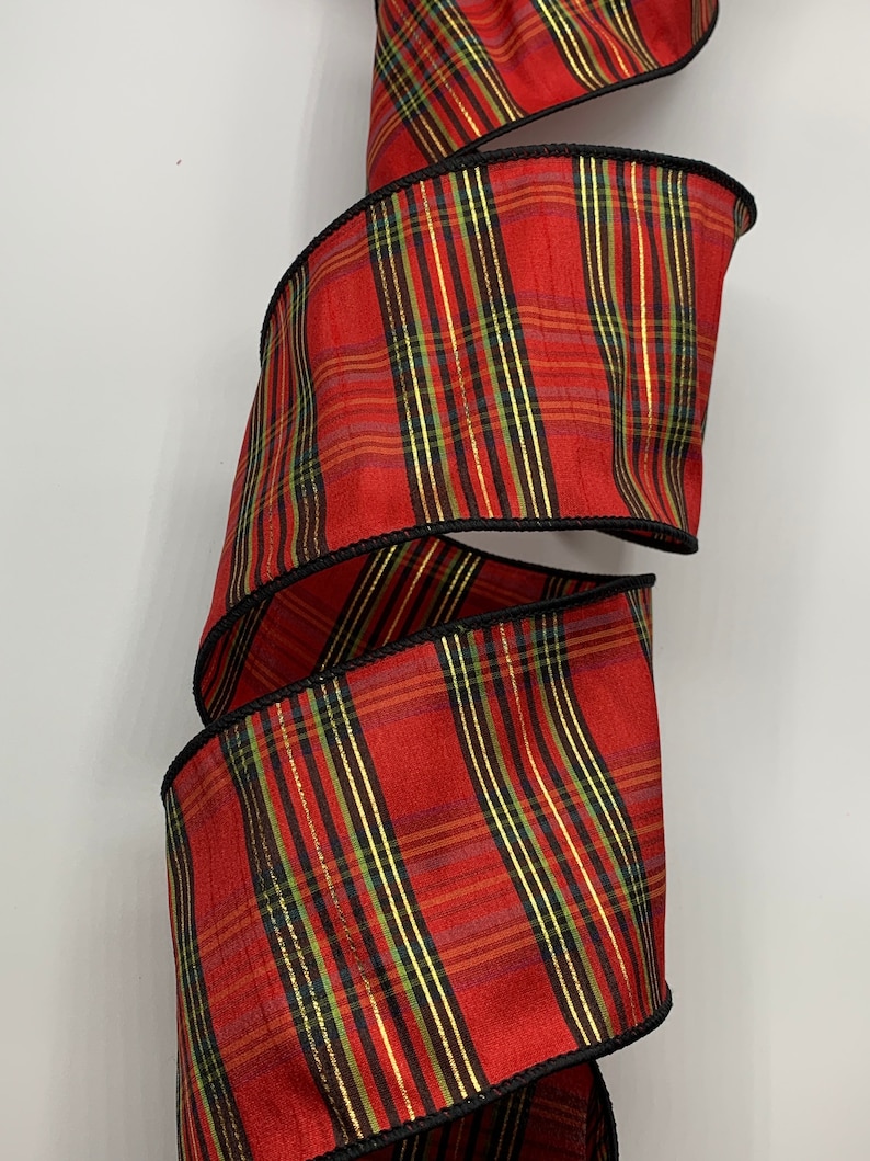 2.5 or 4 Red Plaid Ribbon Metallic Gold - Etsy