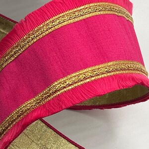 4" Hot Pink Ribbon ~ Gold Trim ~ Hot Pink Fringe ~ Metallic Gold Back ...