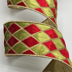 2.5" or 4" Diamond Velvet Ribbon ~ Scarlet and Moss ~ Metallic Gold ...