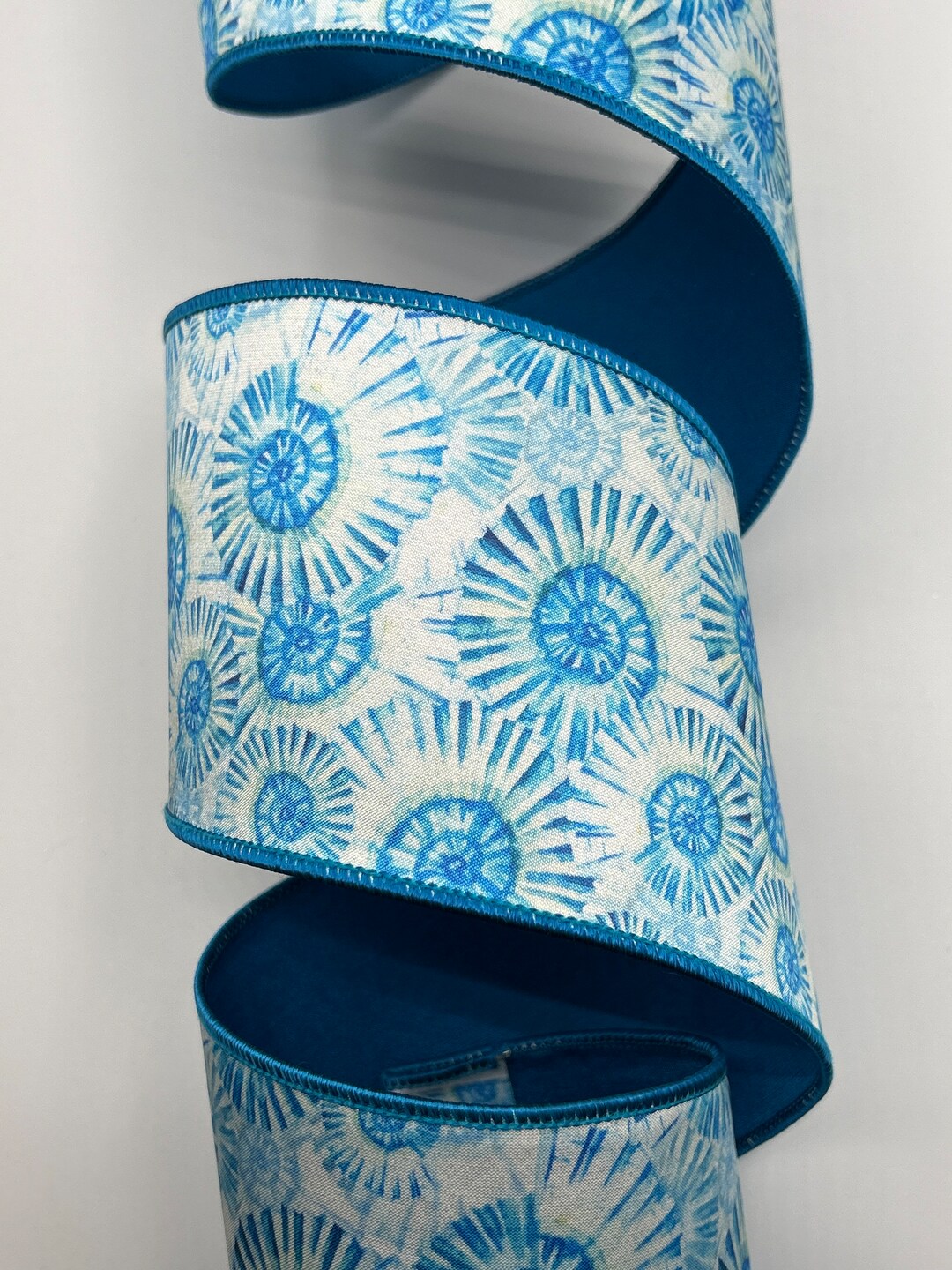 4" Turquoise Blue Nautilus Shells on White Ribbon ~ Blue Fused Back ...