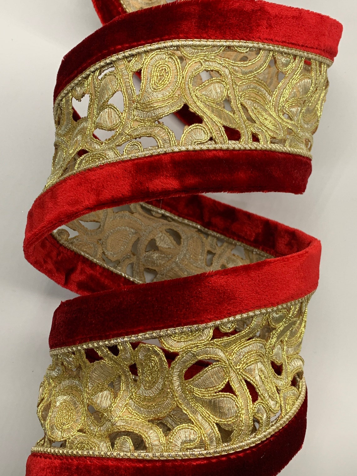 3.5 Gold Cut Out Embroidery Ribbon Red Velvet Borders - Etsy