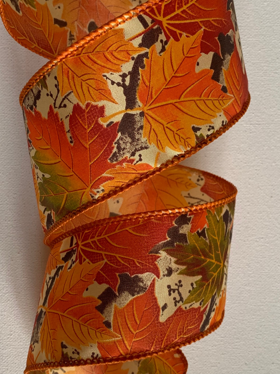 2.5 Fall Leaves on Cream Ribbon Wired Edges 10 Yards | Etsy