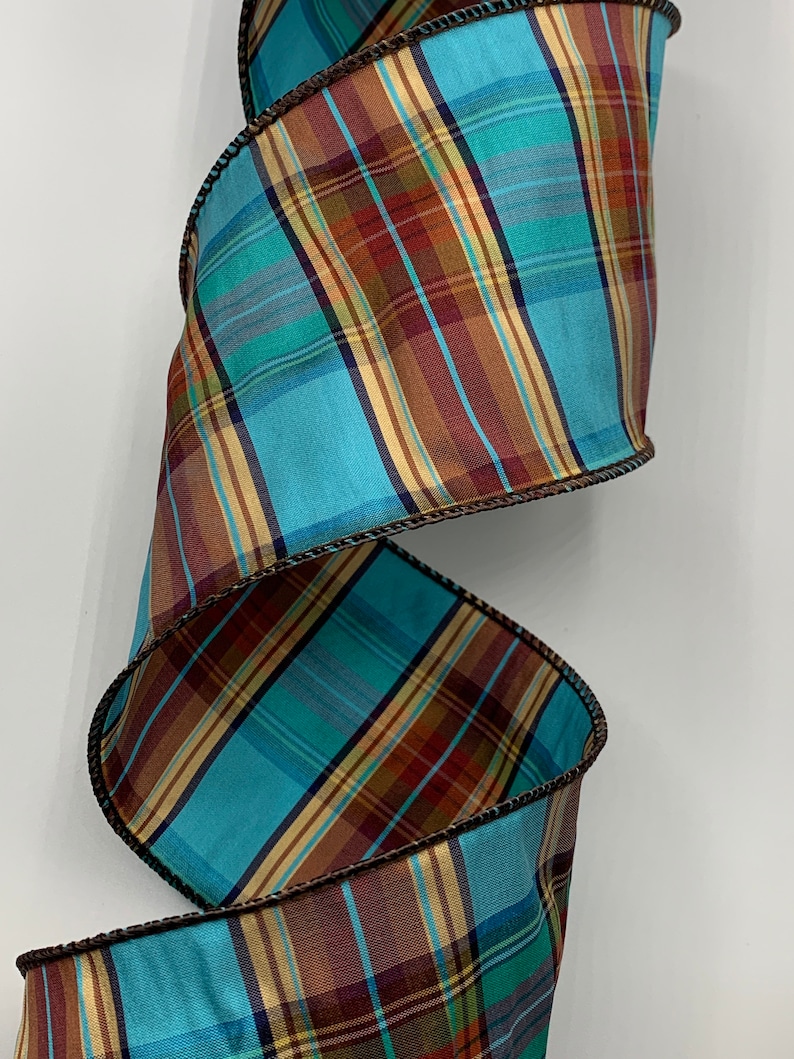 2.5 or 4 Turquoise Plaid Dupioni Ribbon Faux - Etsy