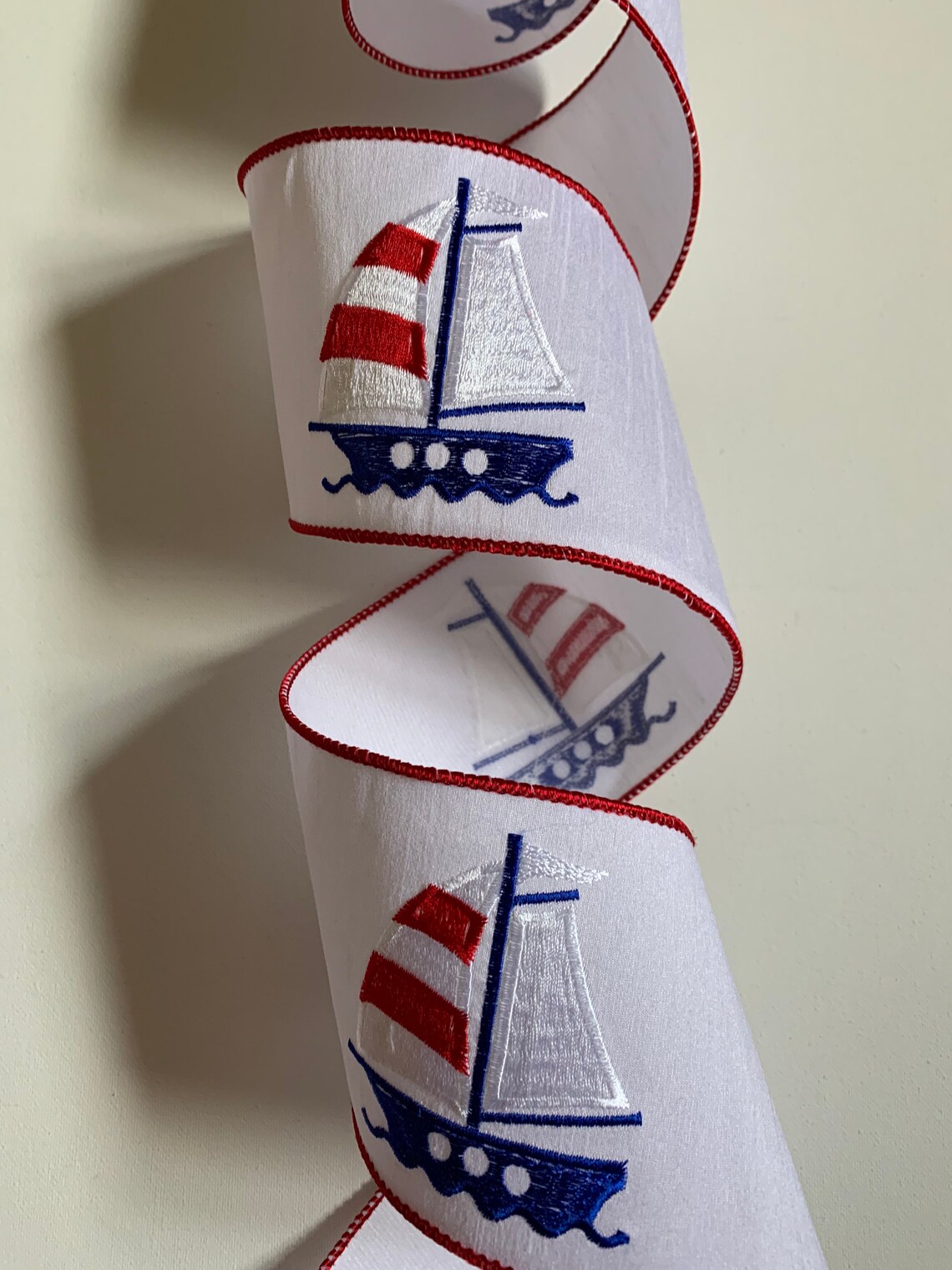4 Embroidered Sail Boat Ribbon Red White and Blue | Etsy