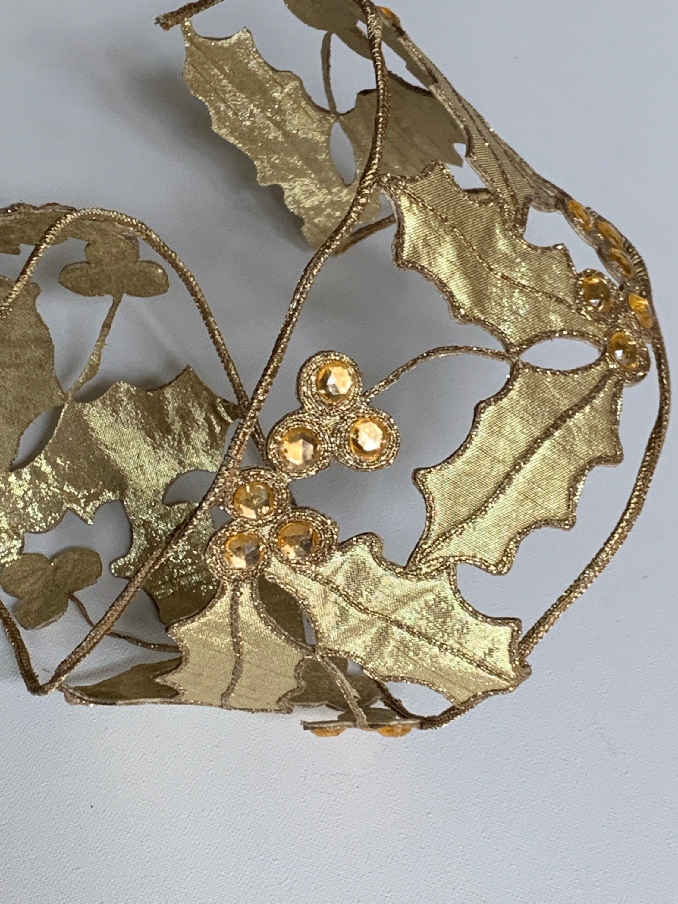4 Embroidered Holly Lace Ribbon Gold Gold Embroidery - Etsy