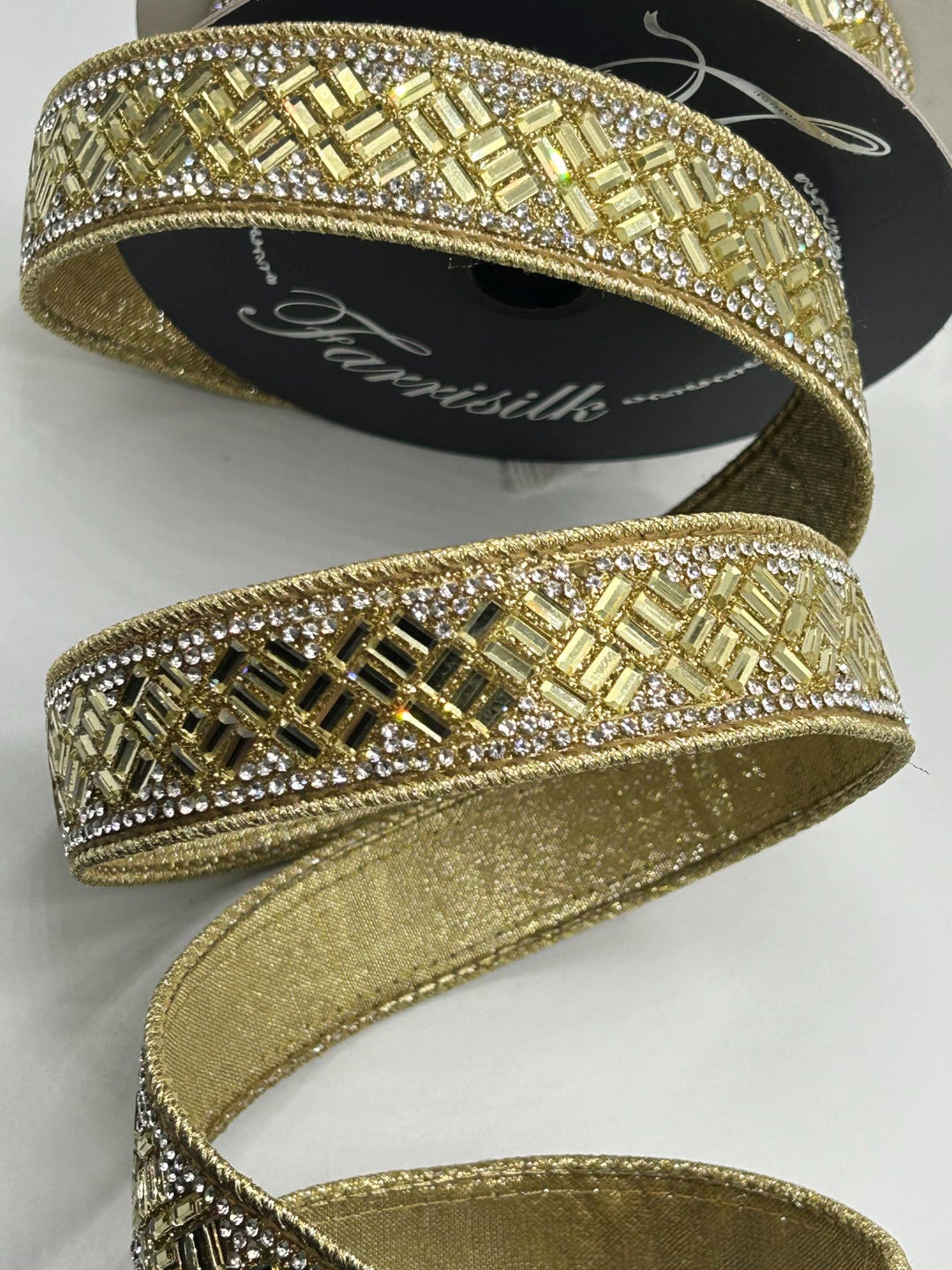 1" Gold Jubilee Jeweled Ribbon ~ Metallic Gold Back ~ Wired Edges ~ - Etsy