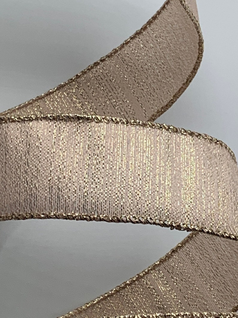 1.5 Pale Blush Ribbon Metallic Gold Threads Wired - Etsy