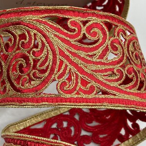 3.5" Red & Gold Metallic Scroll Ribbon ~ D Stevens ~ Wired Edges ~ 10 ...