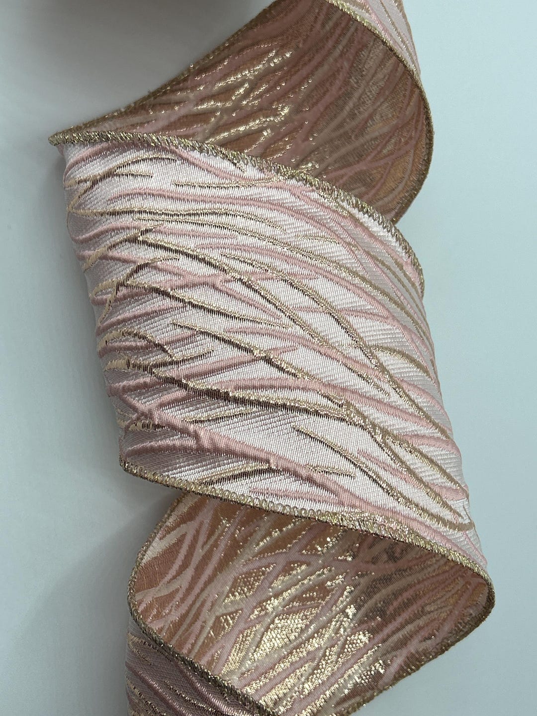 4" Pink and Metallic Gold Brocade Ribbon ~wired Edges ~ D Stevens ~ 10 ...